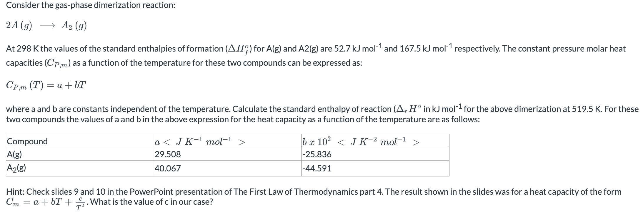 Solved Consider the gas-phase dimerization | Chegg.com