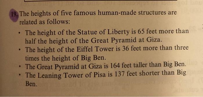 Solved 19. The heights of five famous human-made structures | Chegg.com