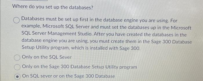 Solved Where do you set up the databases? Databases must be | Chegg.com