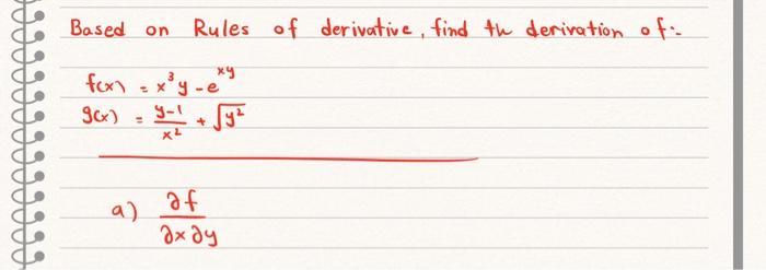 Solved Based on Rules of derivative, find th derivation of: | Chegg.com