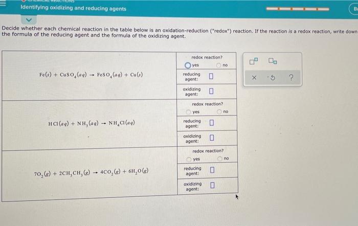 Solved Identifying oxidizing and reducing agents B Decide | Chegg.com