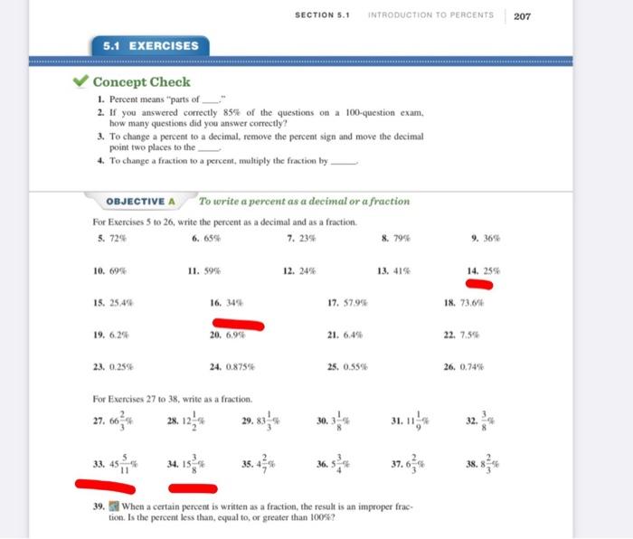 Solved Concept Check 1. Percent means "parts of 2. If you | Chegg.com