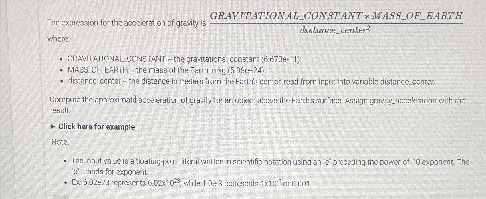 Solved The expression for the acceleration of gravity is )2 | Chegg.com