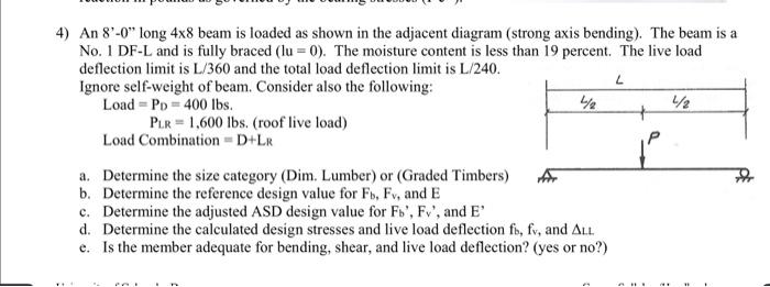 Solved 4) An 8'-0" long 4x8 beam is loaded as shown in the | Chegg.com