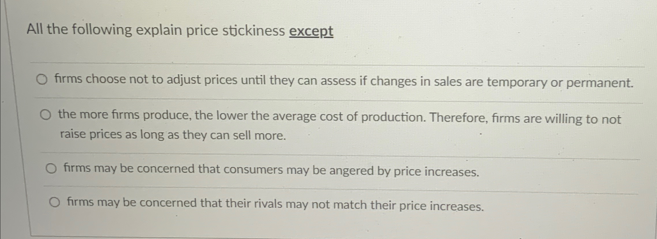 Solved All the following explain price stickiness | Chegg.com