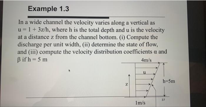 Solved In a wide channel the velocity varies along a | Chegg.com
