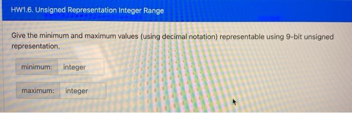 Solved HW1.6. Unsigned Representation Integer Range Give the | Chegg.com