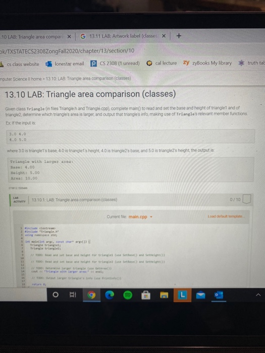 Solved 10 LAB: Triangle area companx G 13.11 LAB: Artwork | Chegg.com Solved 10 LAB: Triangle area companx G 13.11 LAB: Artwork | Chegg.com