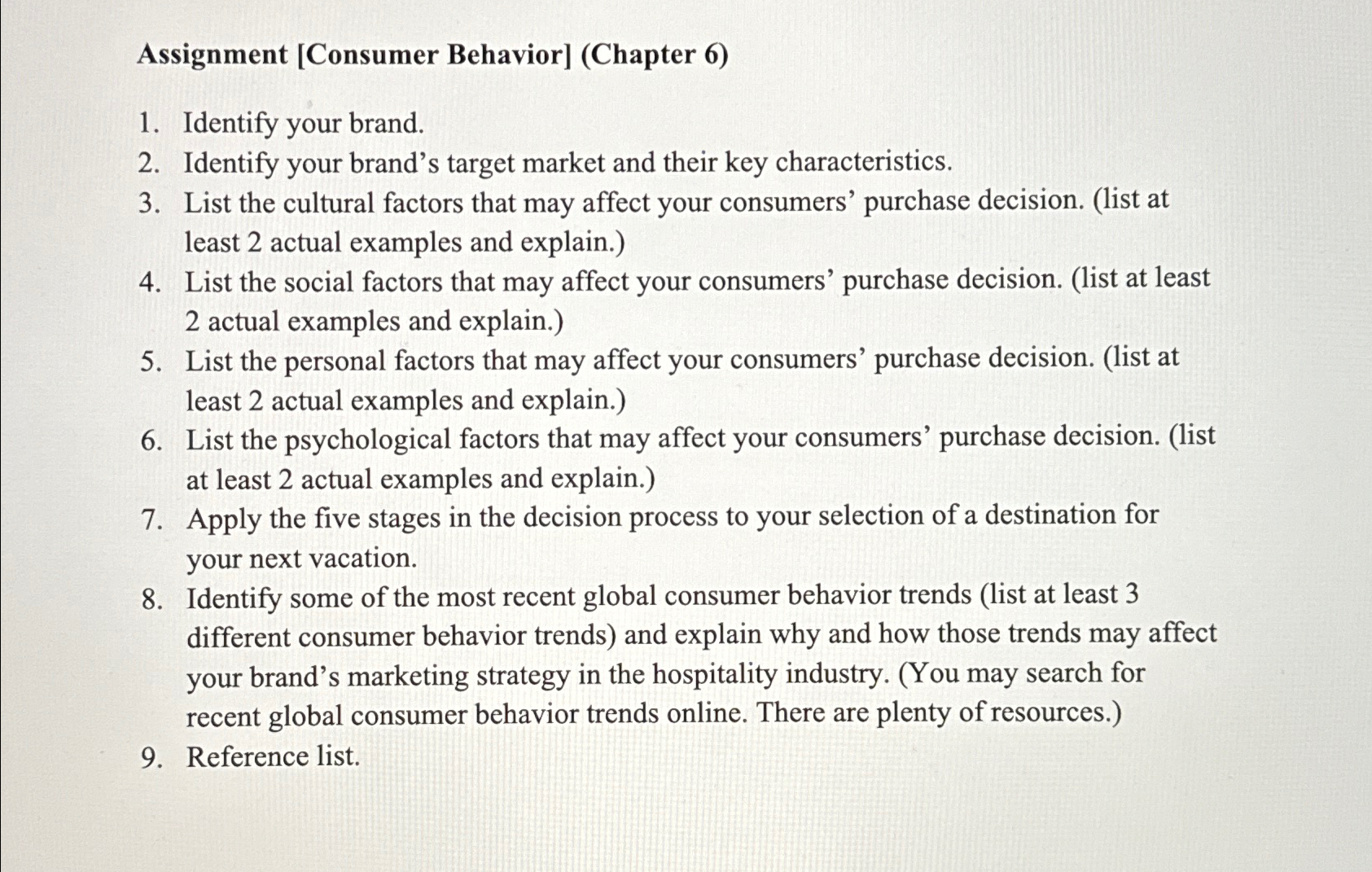 Solved Assignment [Consumer Behavior] (Chapter 6)Identify | Chegg.com