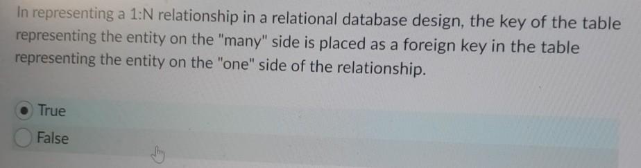 Solved In representing a 1:N relationship in a relational | Chegg.com