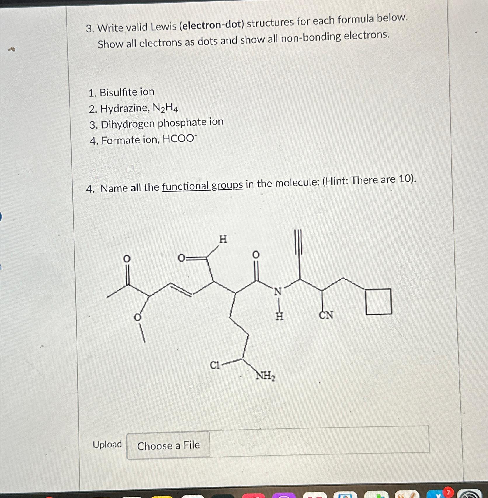 Solved Write valid Lewis (electron-dot) ﻿structures for each | Chegg.com