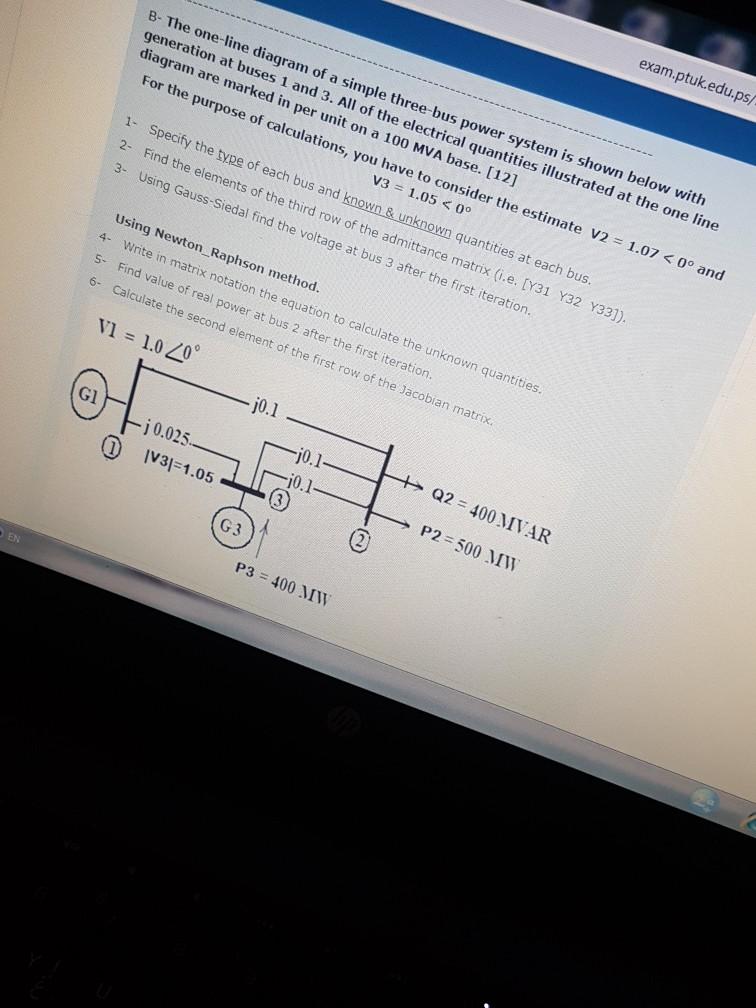 Solved exam.ptuk.edu.ps/ B- The one-line diagram of a simple | Chegg.com