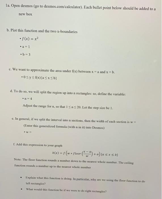 Solved la. Open desmos (go to desmos.com/calculator). Each | Chegg.com