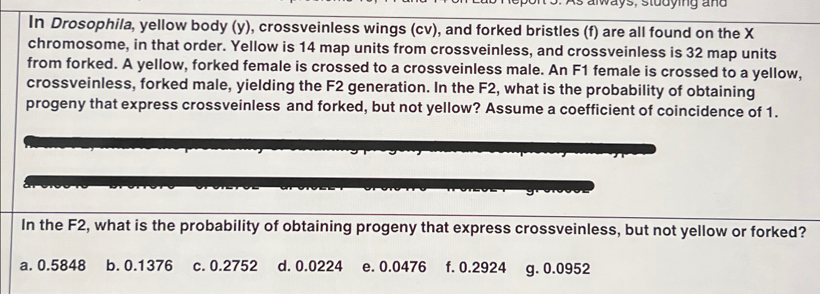 Solved In Drosophila, yellow body (y), ﻿crossveinless wings | Chegg.com