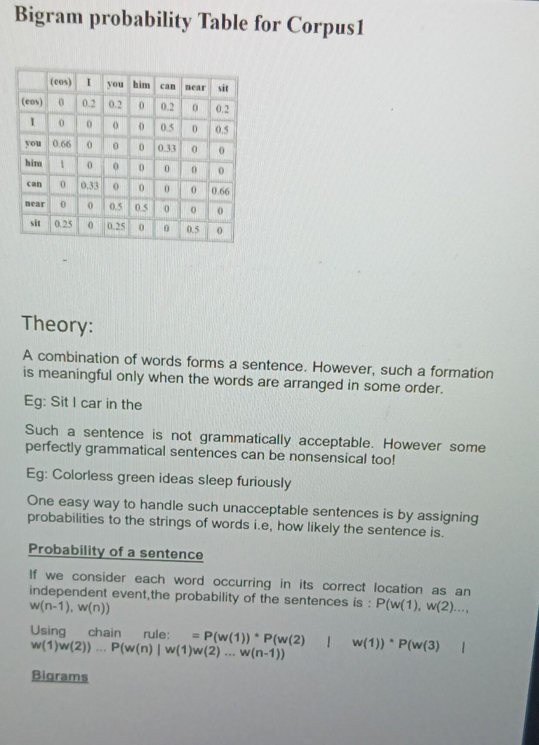 N-Grams Aim: Probability of a sentence can be | Chegg.com