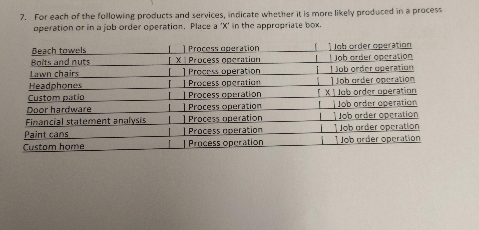 Solved 7. For each of the following products and services, | Chegg.com