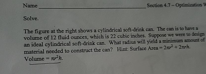Solved Name Section 4.7 - ﻿OptimizationSolve.The figure at | Chegg.com