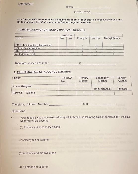 Solved LAB REPORT 1. Use the symbols (+) to indicate a | Chegg.com
