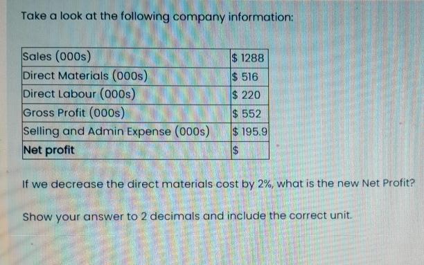 Solved Take a look at the following company | Chegg.com