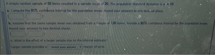 Solved A simple random sample of 50 items resulted in a | Chegg.com