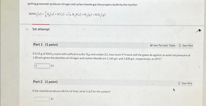 Solved Igniting gunpowder produces nitrogen and carbon | Chegg.com