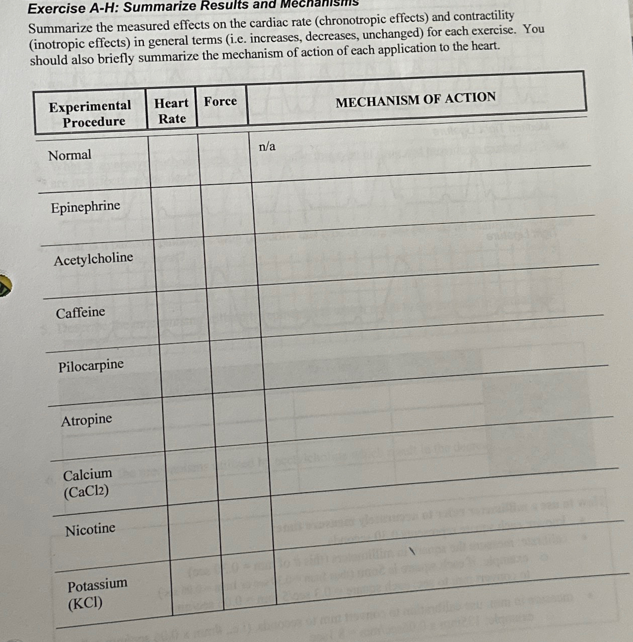 Solved Exercise A-H: Summarize Results and | Chegg.com
