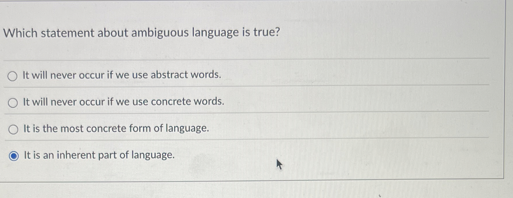 Solved Which statement about ambiguous language is true?It | Chegg.com