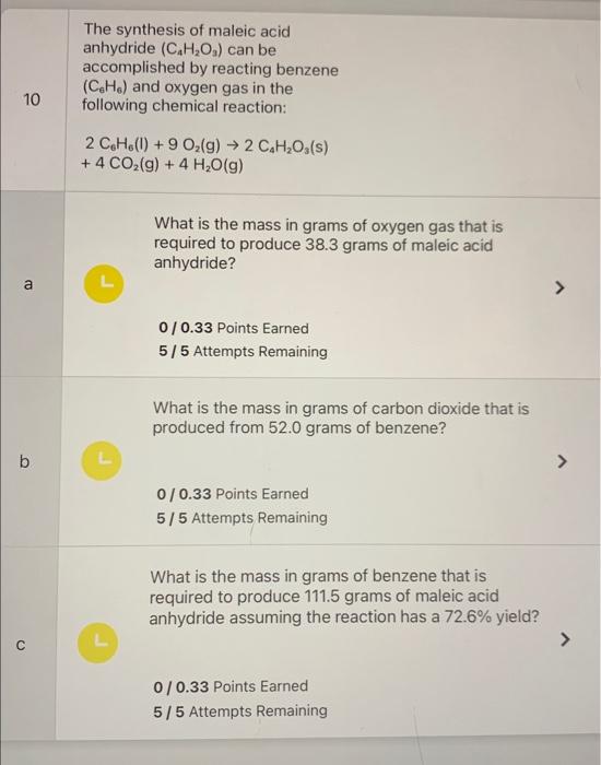 Solved The synthesis of maleic acid anhydride (C4H2O3) can | Chegg.com