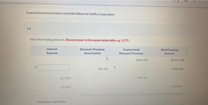 Solved A partial bond amortization schedule follows for | Chegg.com