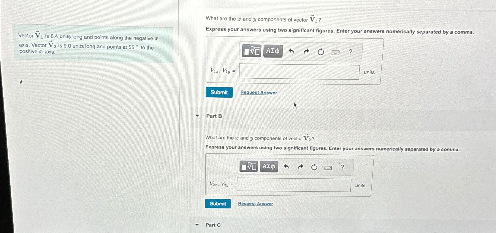 Solved Vector vec(V)1 ﻿is 6.4 ﻿units long and points along | Chegg.com