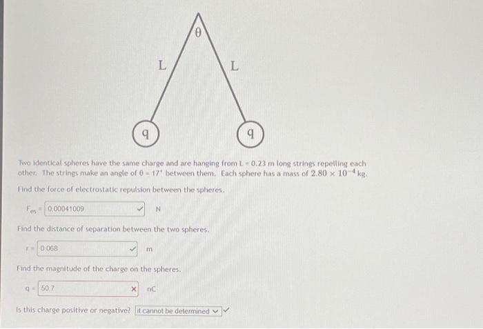 Solved Two identical spheres have the same charge and are | Chegg.com