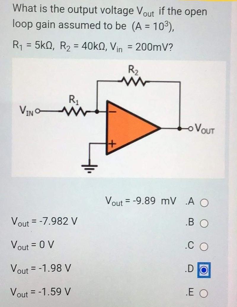 Solved What is the output voltage Vout if the open loop gain | Chegg.com