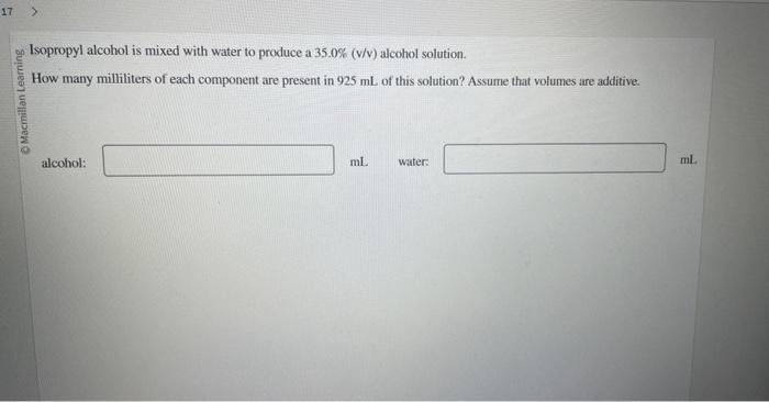 Solved Isopropyl alcohol is mixed with water to produce a | Chegg.com