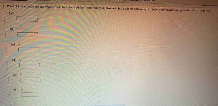 Solved Predict the charge on the monatomic ions formed from | Chegg.com