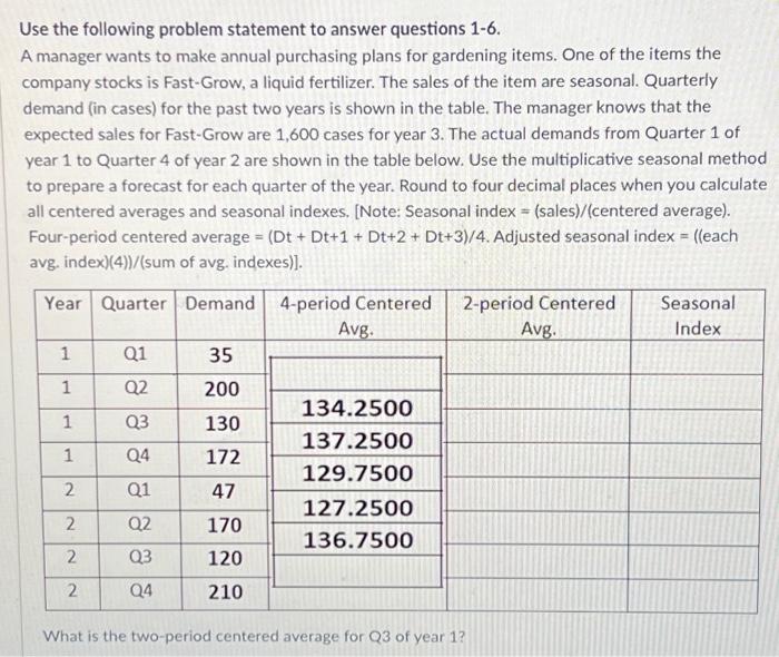 Solved What is the two-period centered average for Q3 of | Chegg.com