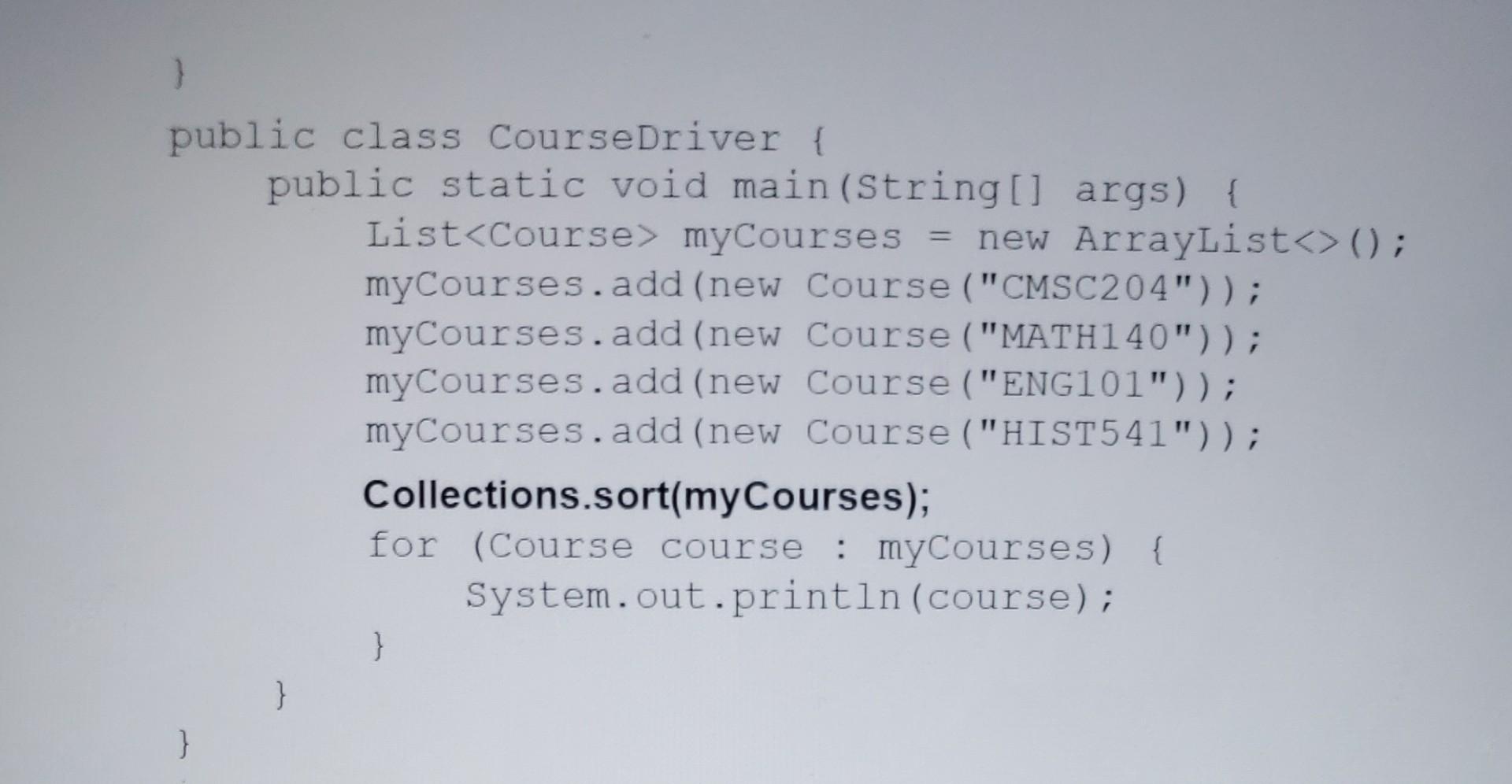 Solved Given the following Data Element class Course and the | Chegg.com