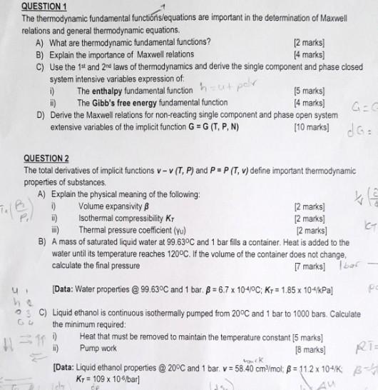 Solved QUESTION 1 The thermodynamic fundamental | Chegg.com