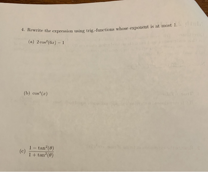 Solved 4. Rewrite the expression using trig.-functions whose | Chegg.com