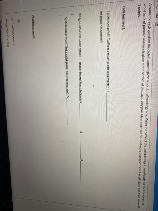 Solved JA Assume for each question the code fragment given | Chegg.com