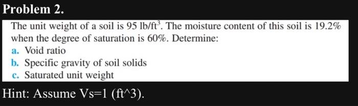 Solved The unit weight of a soil is 95lb/ft3. The moisture | Chegg.com