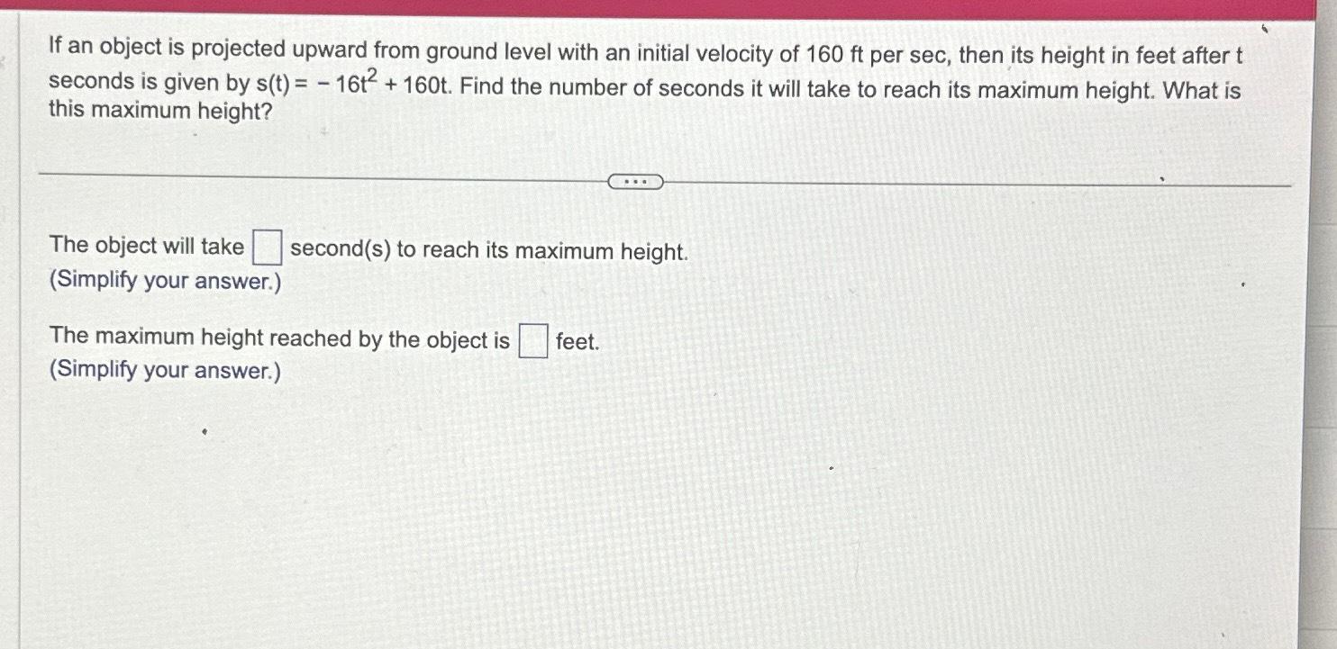 Solved If an object is projected upward from ground level | Chegg.com