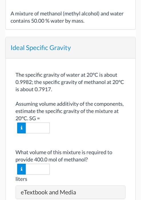 Solved A mixture of methanol (methyl alcohol) and water | Chegg.com