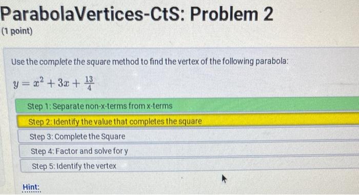 Solved Use the complete the square method to find the vertex | Chegg.com