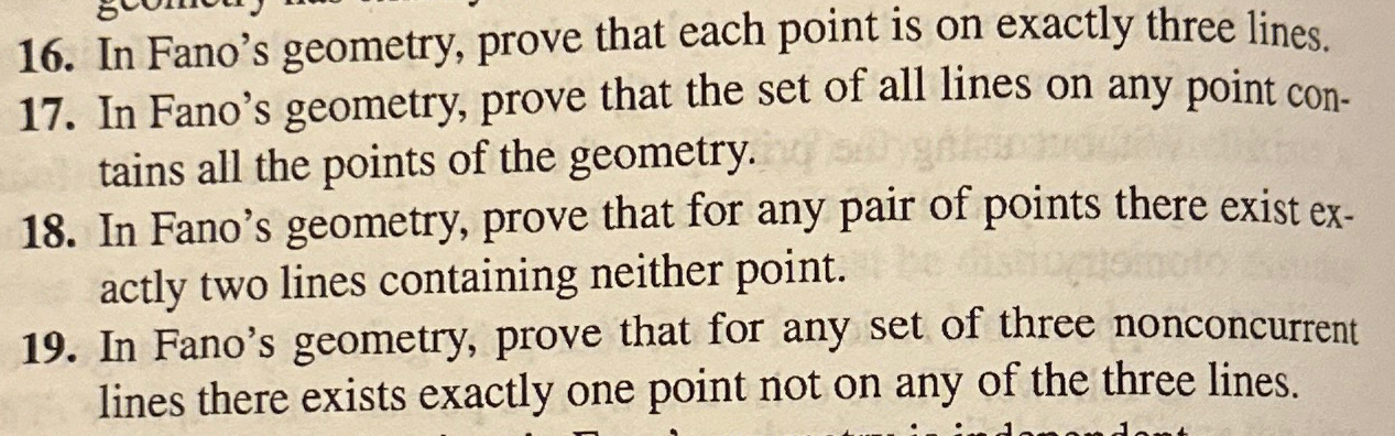 Solved In Fano's geometry, prove that each point is on | Chegg.com