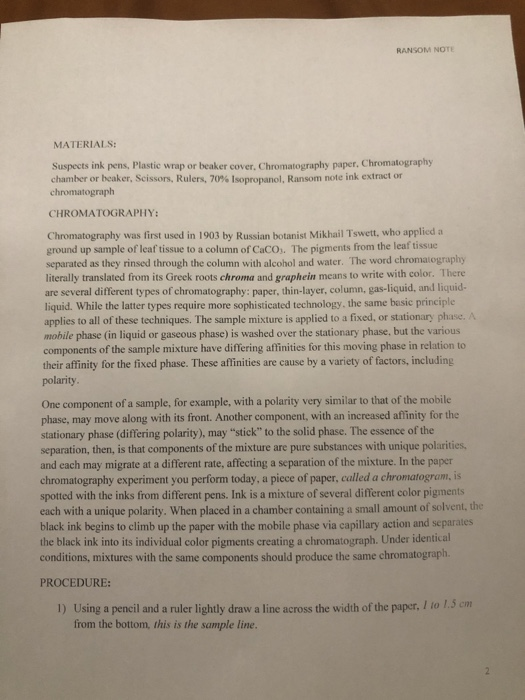 Solved RANSOM NOTE URGENT: Immediate Chromatographie | Chegg.com