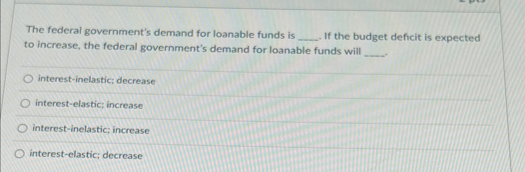 Solved The federal government's demand for loanable funds is | Chegg.com