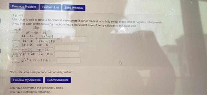 Solved Previous Problem Probler List Next Problem point) The | Chegg.com