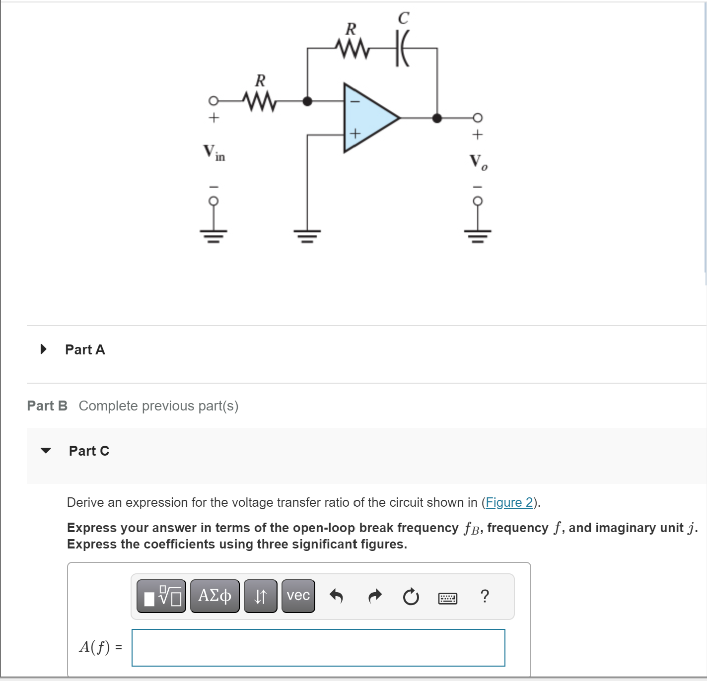 Solved Part CDerive an expression for the voltage transfer | Chegg.com