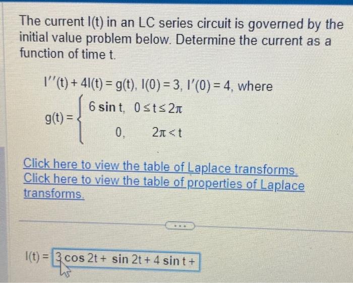 Solved The current I(t) in an LC series circuit is governed | Chegg.com