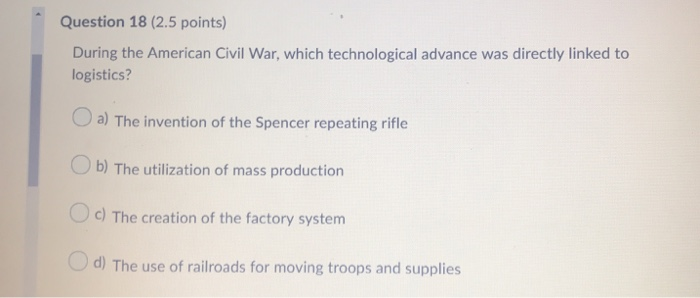 Solved Question 18 (2.5 points) During the American Civil | Chegg.com